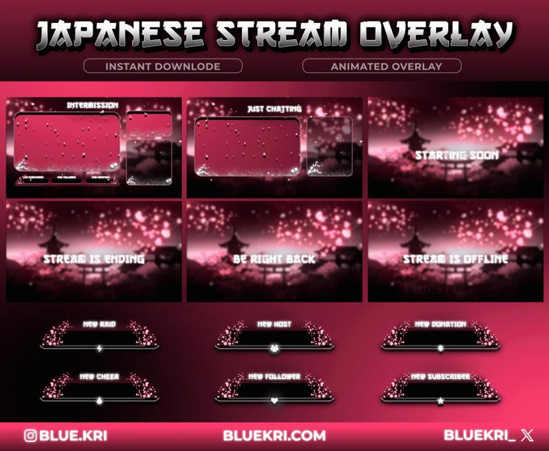 Japanese Animated Stream Overlay: Cherry Blossom Twitch Set - Etsy