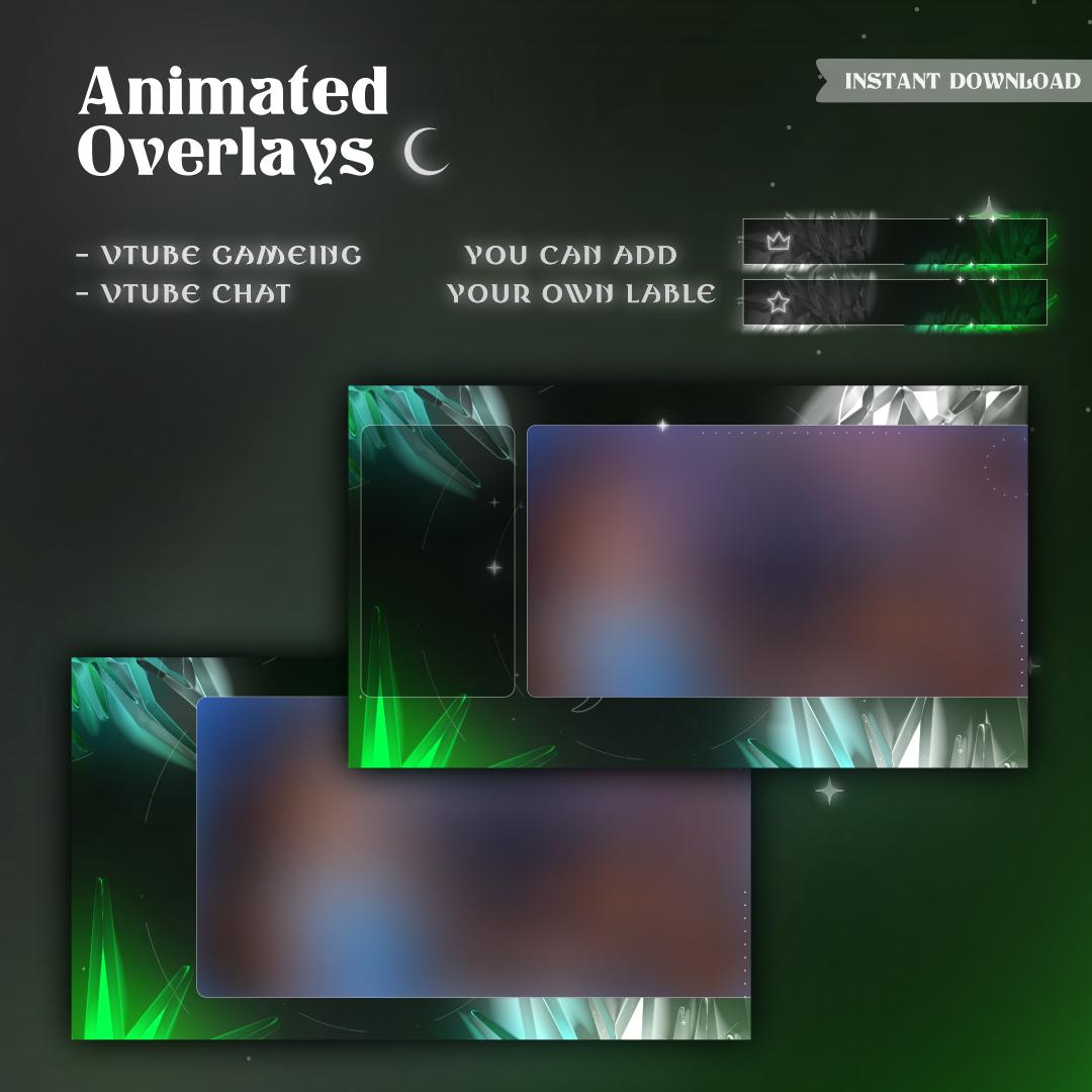 Green Crystal V-tube Stream Overlay Package | Animated V-tuber Overlay ...