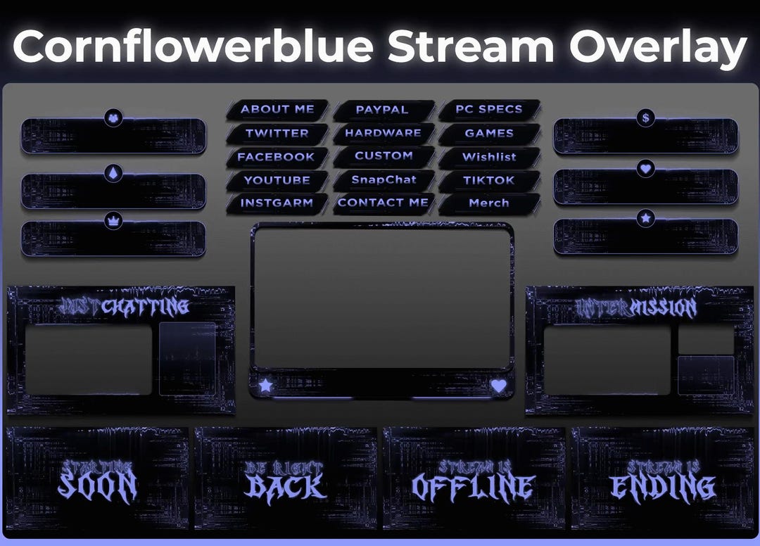 Cornflower Blue Animated Stream Overlay Template – Twitch / Youtube ...