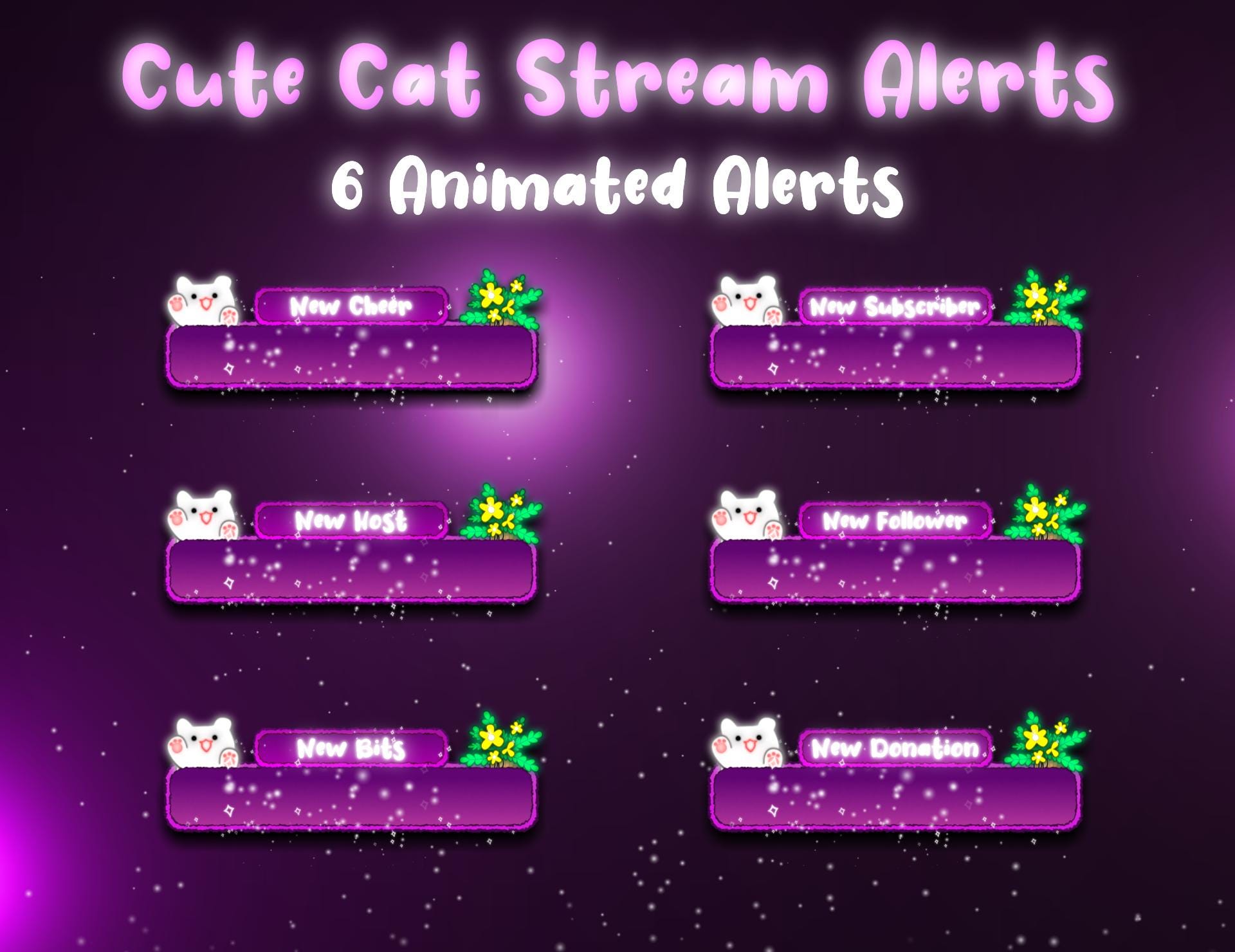 Cute Cat Stream Alerts | 6x Animated Twitch Alerts - Etsy