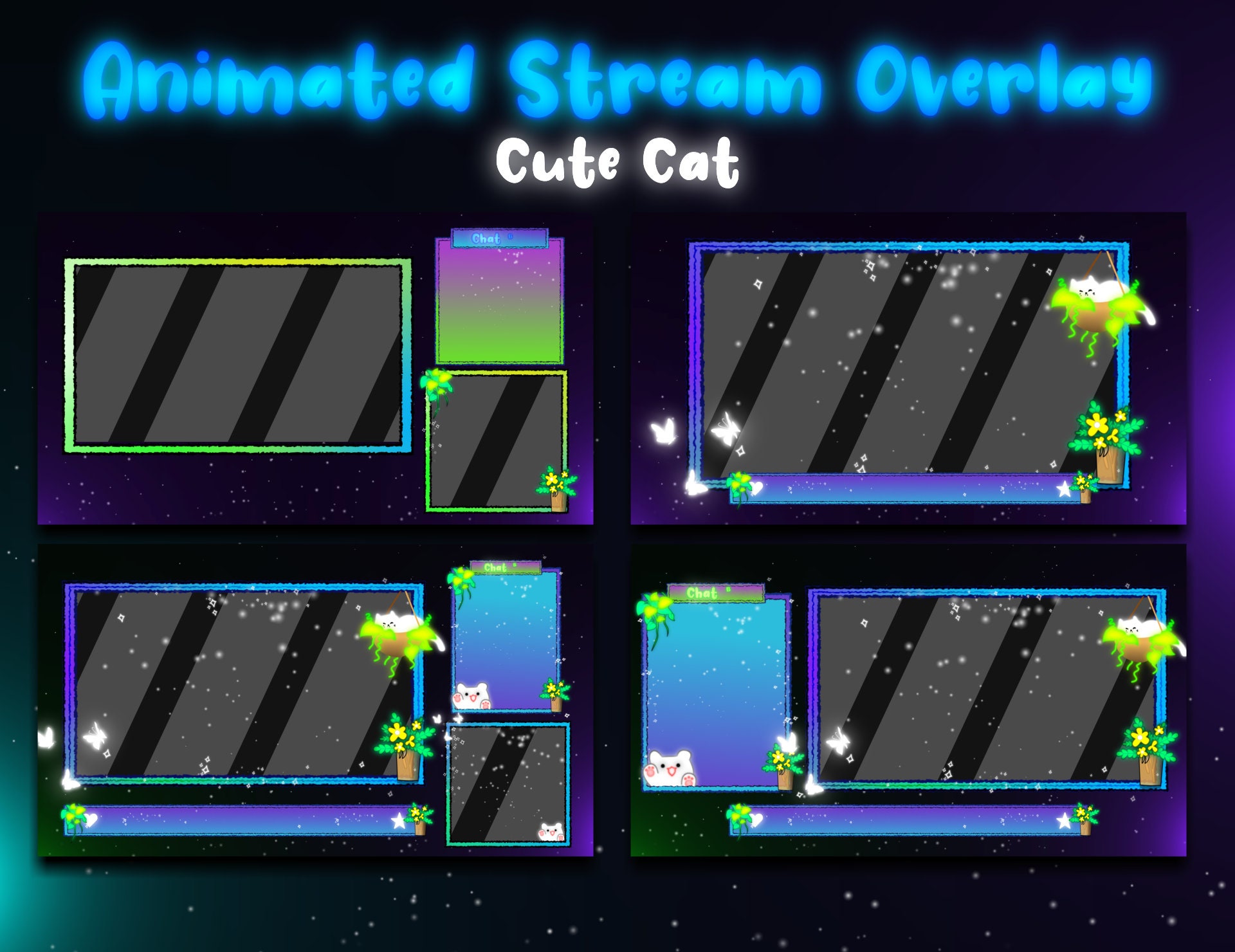 Cute Cat Animated Stream Overlay | Cute Lo-fi Twitch Overlays & Alerts ...