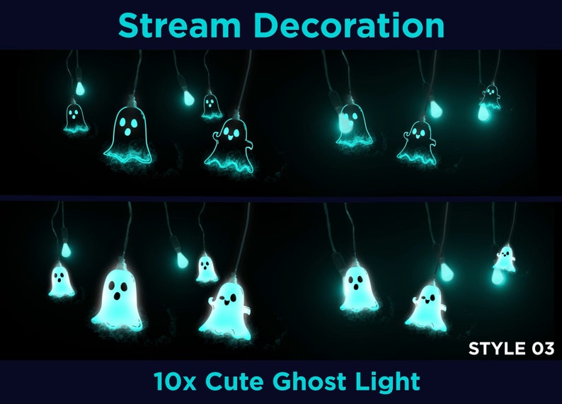 10X Halloween Cute Ghost Lights Animated Twitch Stream Decoration ...