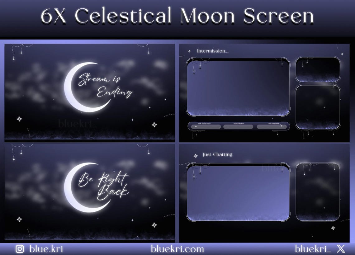 Celestial Moon Animated Stream Screens | Midnight Blue Twitch Overlay ...