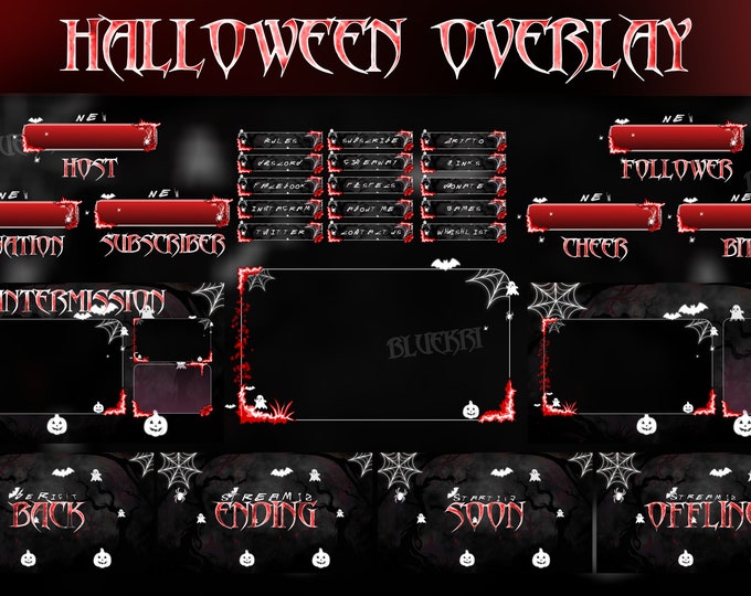 Halloween Turquoise Green Stream Overlay Pack | Animated Twitch ...