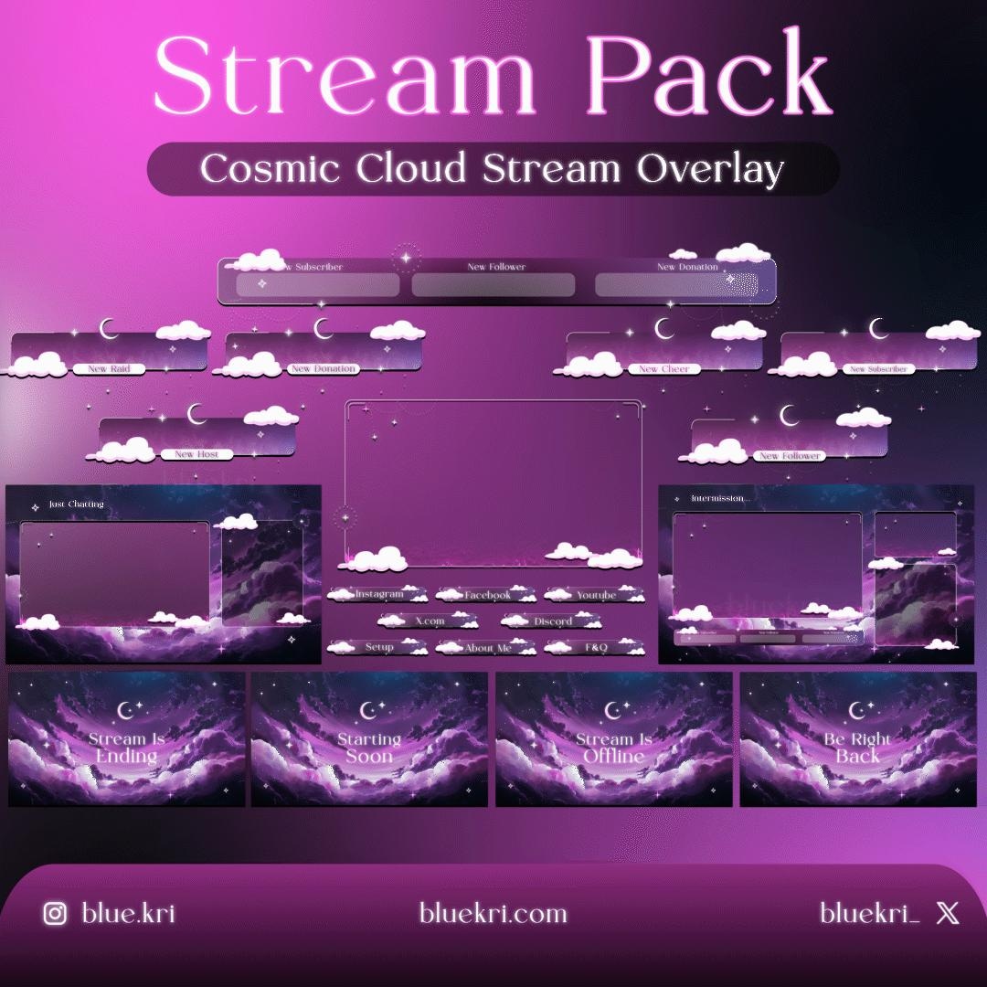 Cosmic Cloud Stream Overlay Pack | A Dreamy Celestial Design Stream Twitch Overlay Package ...