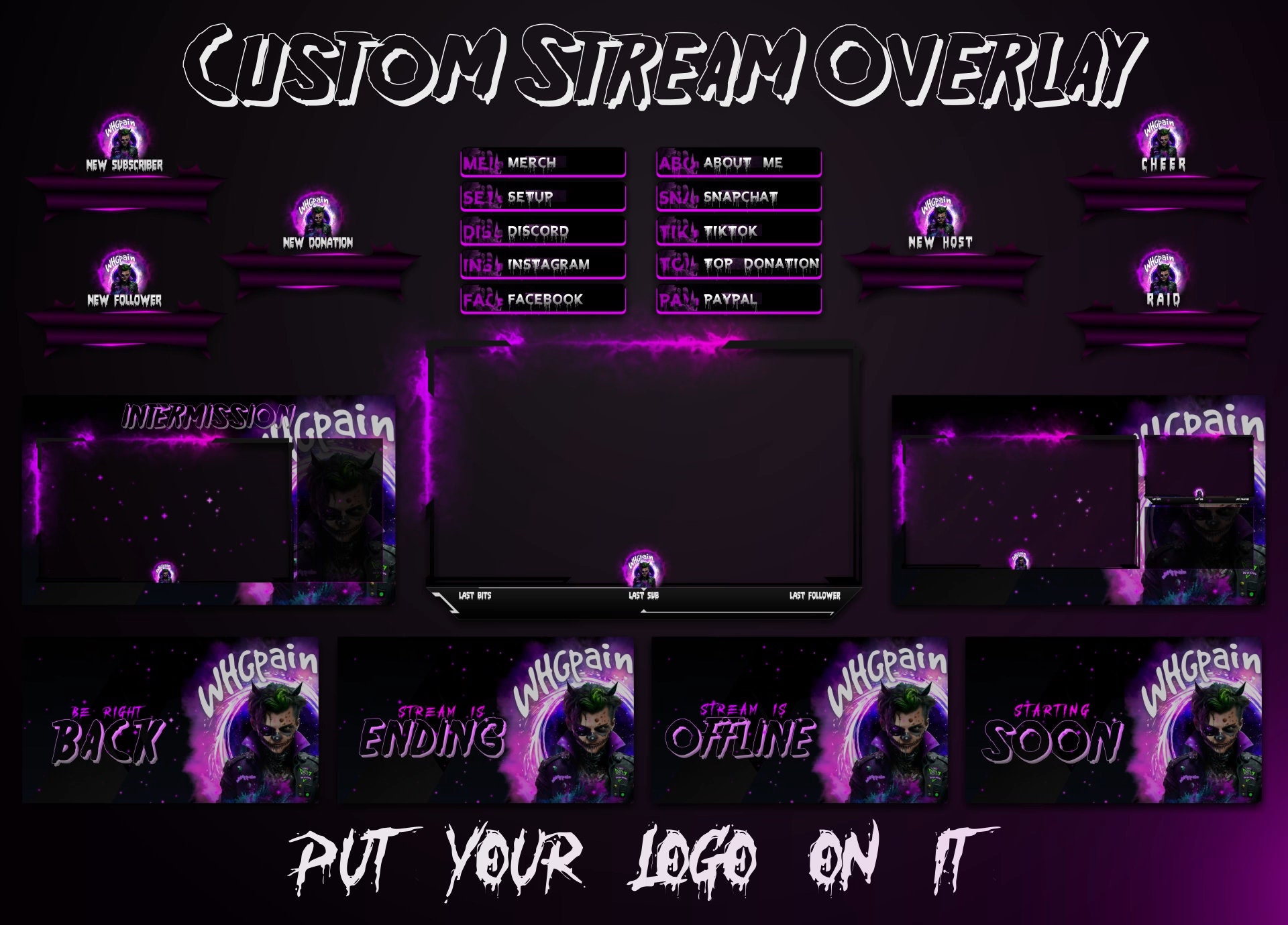ANIMATED Stream Package, Custom Twitch Overlay Package L Custom Animated Twitch Overlays Screens ...