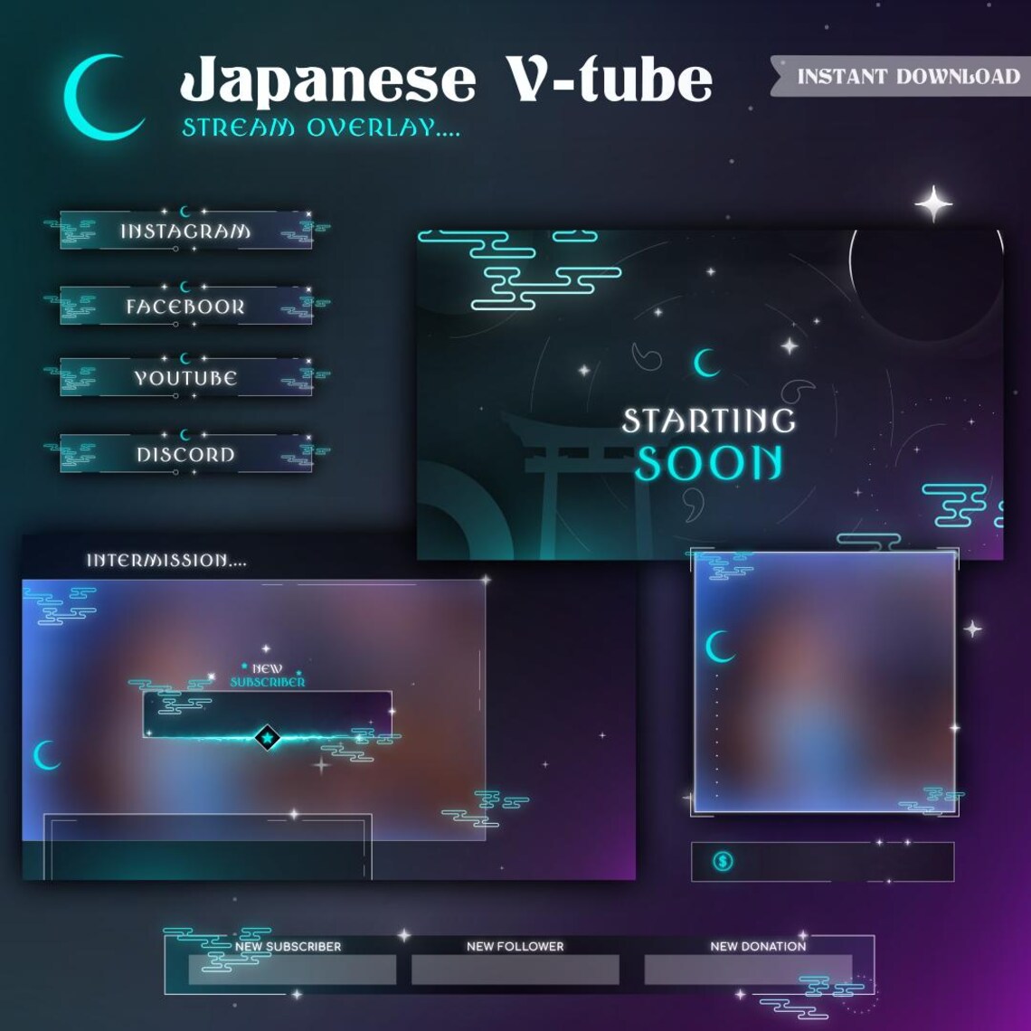 Japanese Cyberpunk V-tube Stream Overlay – Animated Twitch Package ...