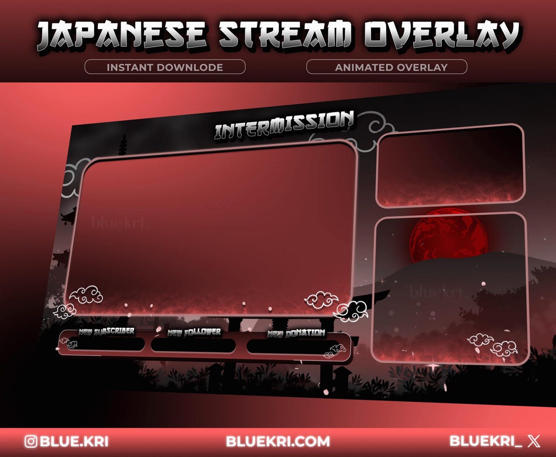 Japanese-themed Red Animated Stream Overlay | Japanese Twitch Stream ...