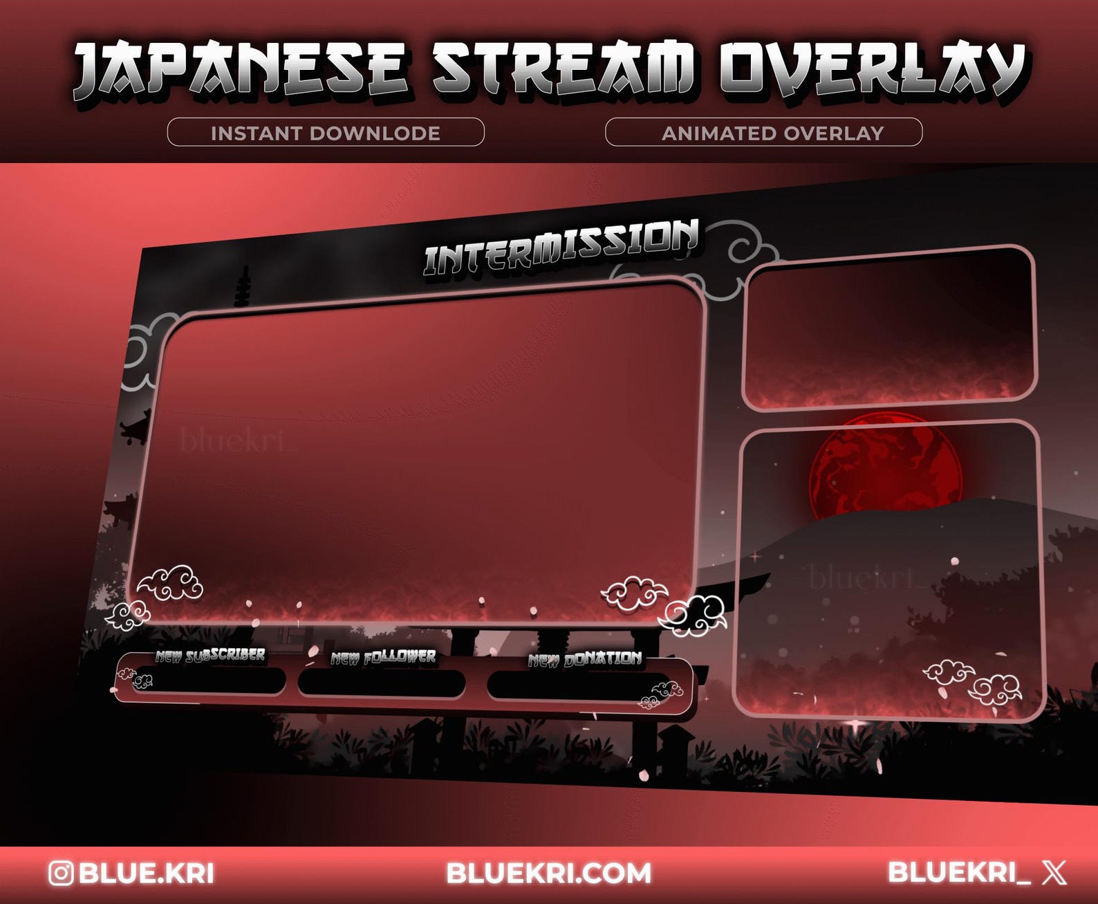 Japanese-themed Red Animated Stream Overlay | Japanese Twitch Stream ...