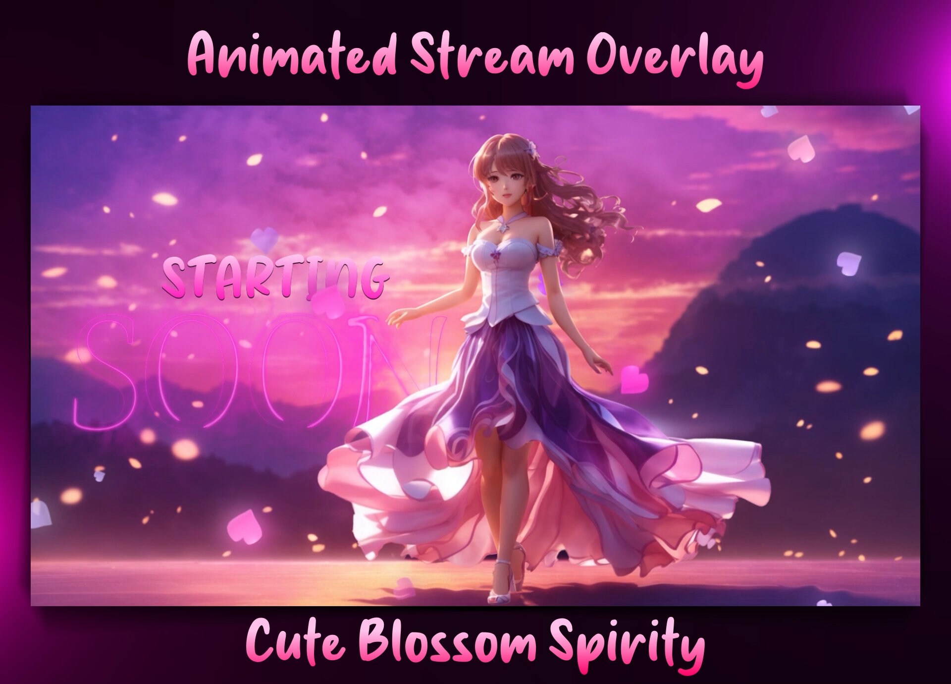 Cute Blossom Spirit Stream Overlay, Animated Twitch Overlay, Stream ...