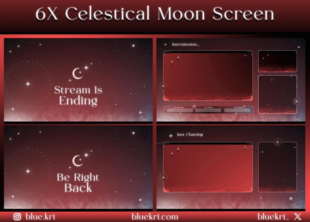 Red Celestial Moon Stream Screens | 6x Animated Overlays - Etsy