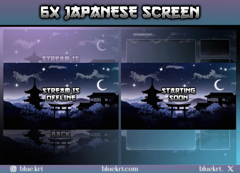 Japanese Stream Overlay Screens | 6x Screen Set for Streamers | Twitch ...