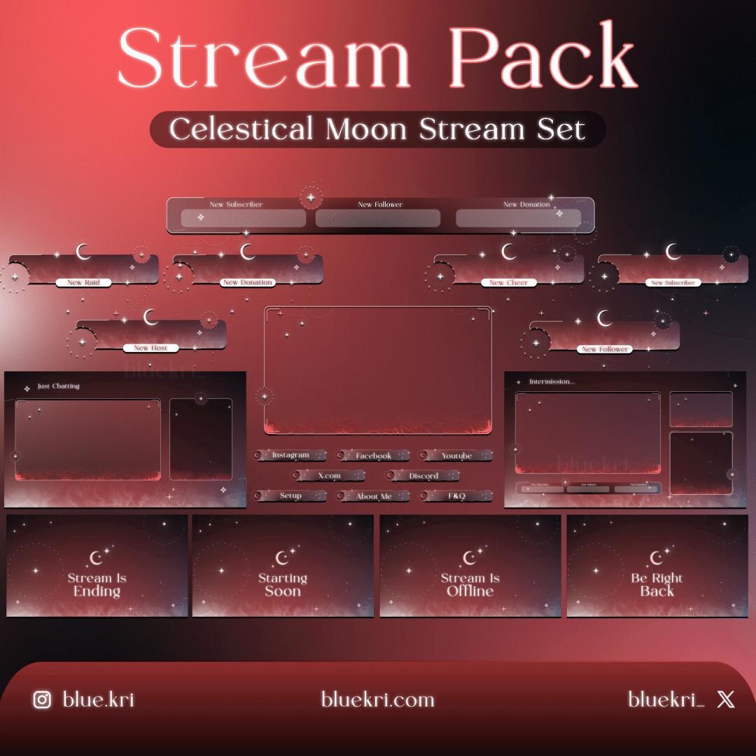 Red Star Animated Stream Overlay Pack | OBS, Vtuber, Youtube Graphics ...