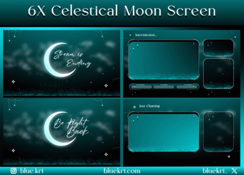 Teal Celestial Moon Stream Overlay | Animated Twitch Screens - Etsy