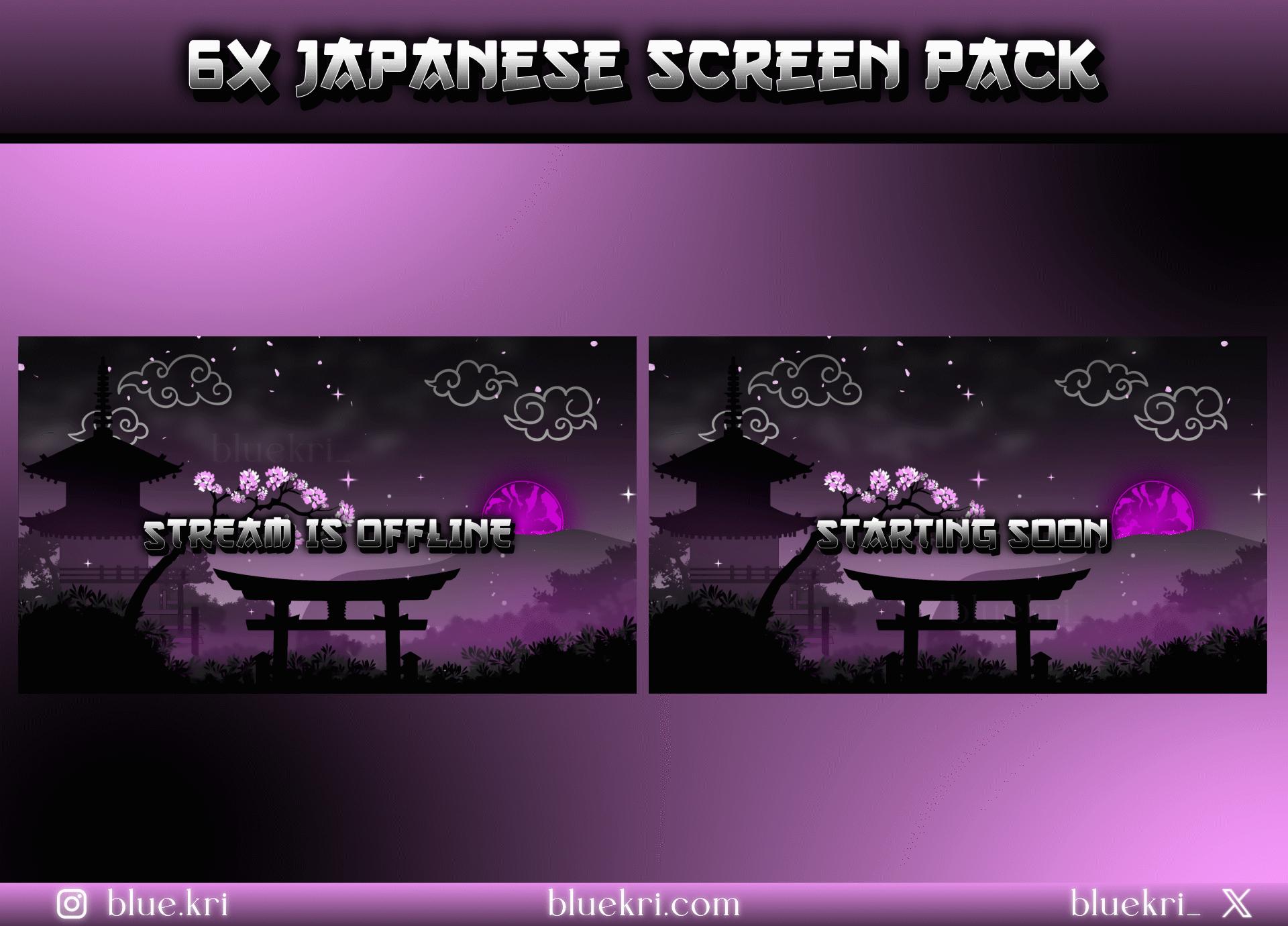 Japanese Stream Overlay Screens | 6x Screen Set for Streamers | Twitch ...