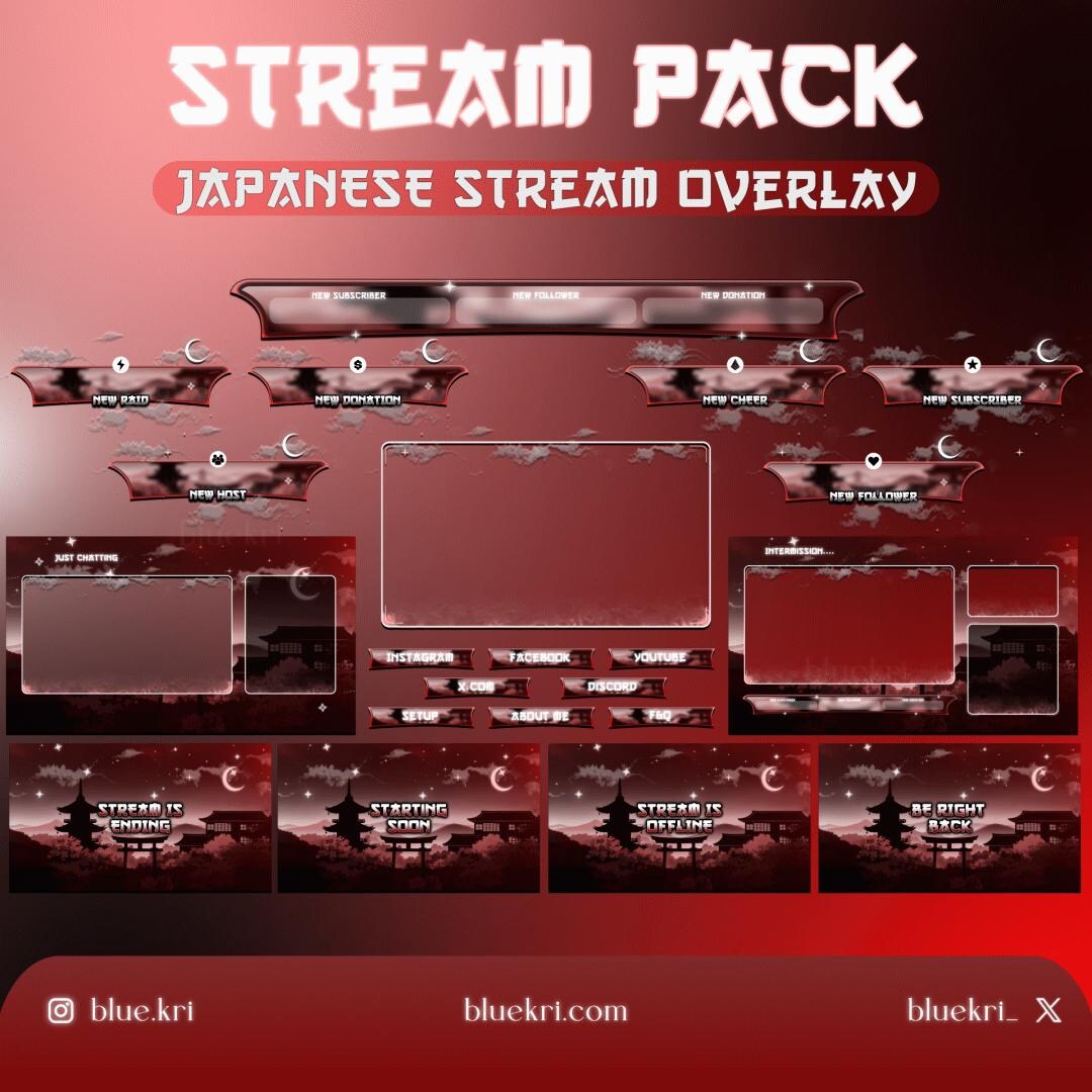 Japanese-themed Stream Overlay Pack | Moon Animated Stream Package ...