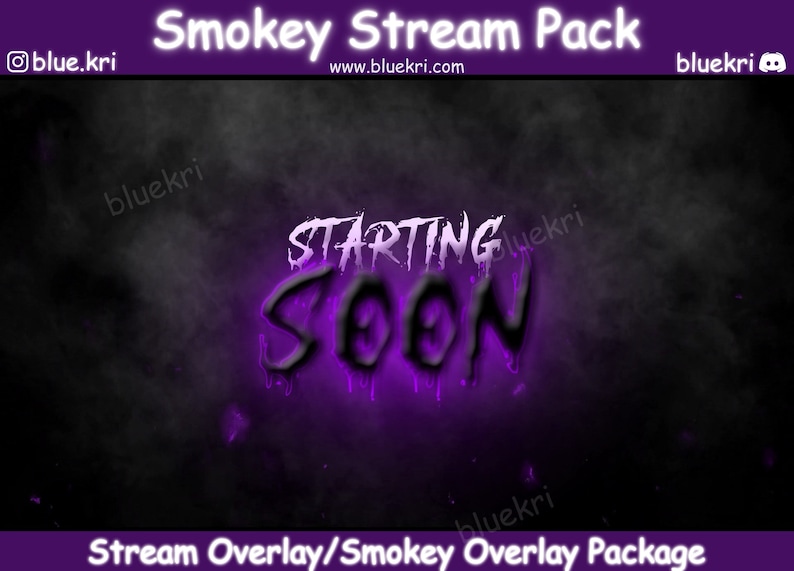 Smoke Animated Purple Twitch Overlay Package | Stream Overlay Package ...