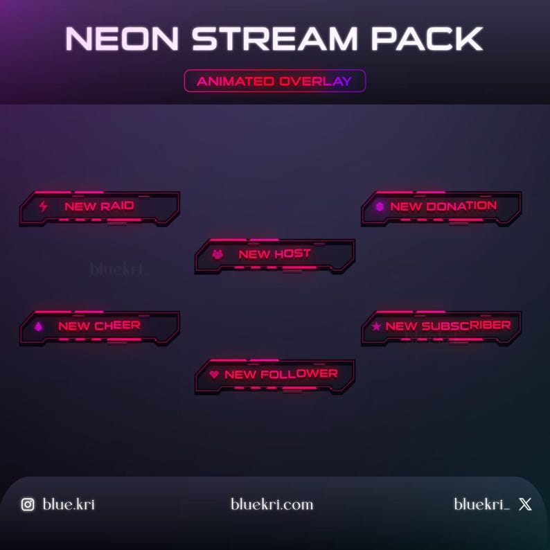 Twitch Overlay Package | Neon Animated Stream Overlay Pack | Animated ...