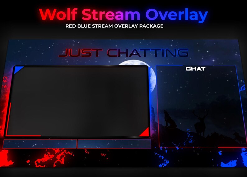 Wolf-themed Stream Overlay Package | Red and Blue Wolf Overlay Package ...