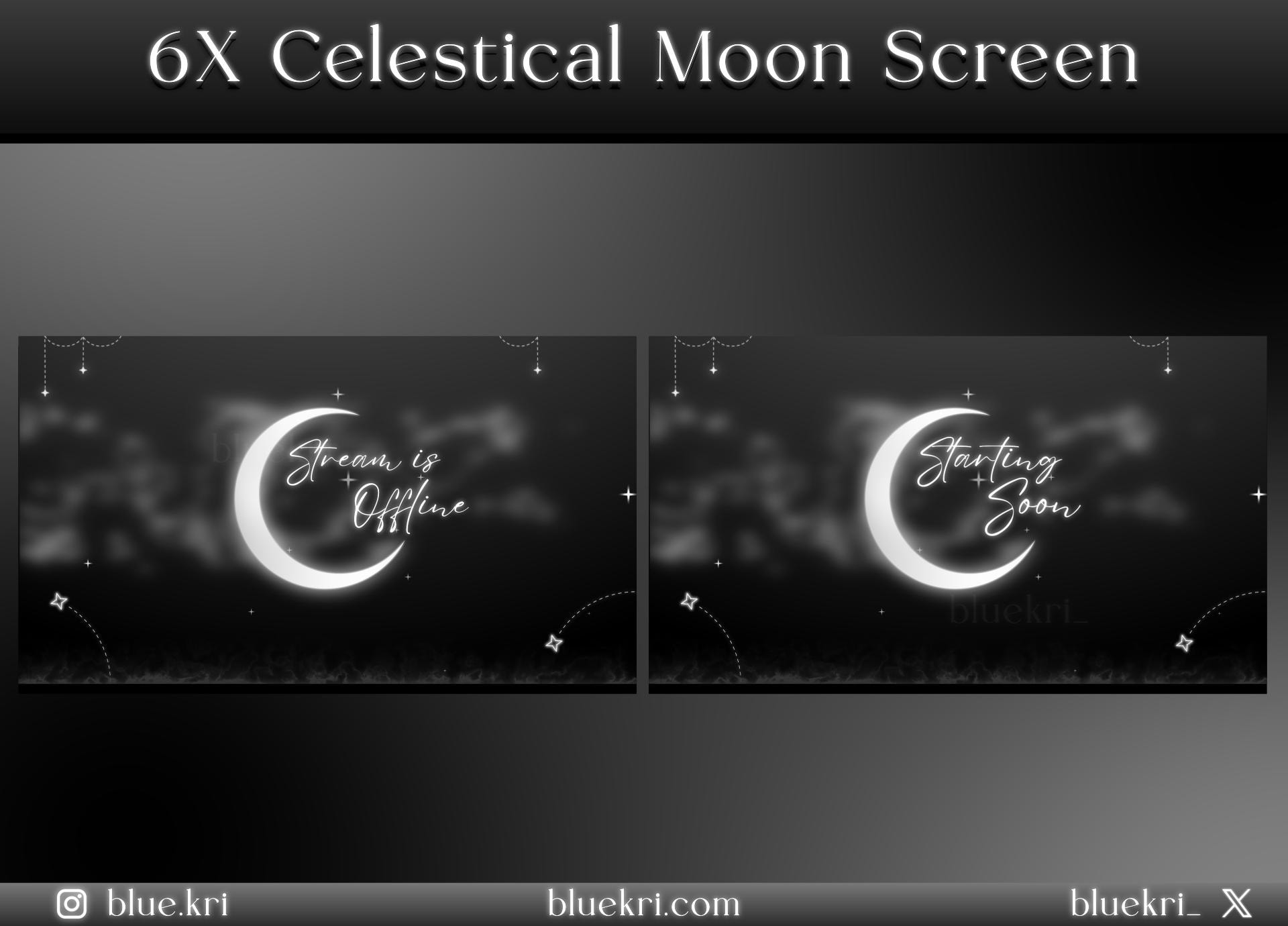 Black Celestial Moon Screens Animated Stream | Black Minimal Twitch 6x ...