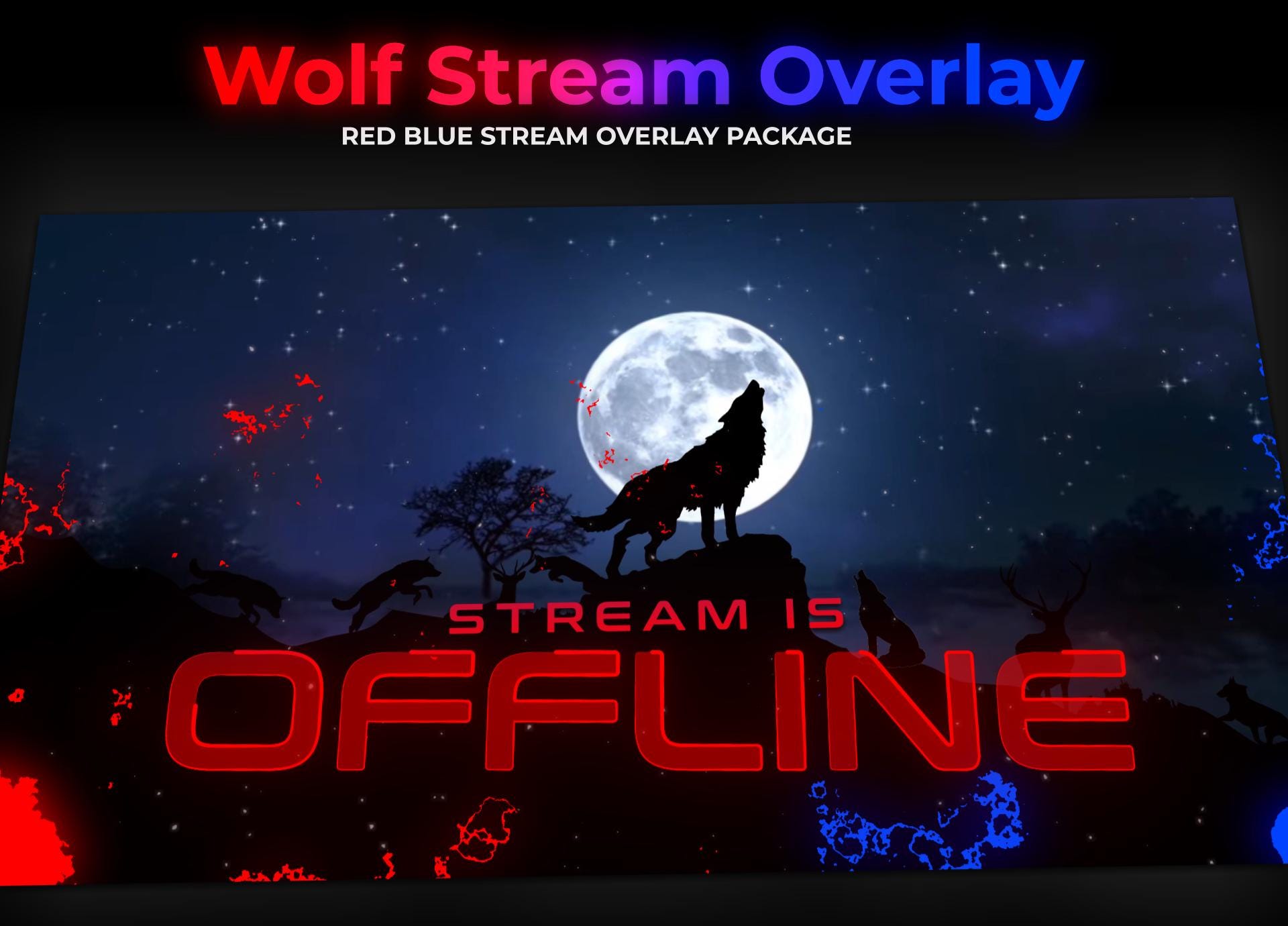 Wolf-themed Stream Overlay Package | Red and Blue Wolf Overlay Package ...