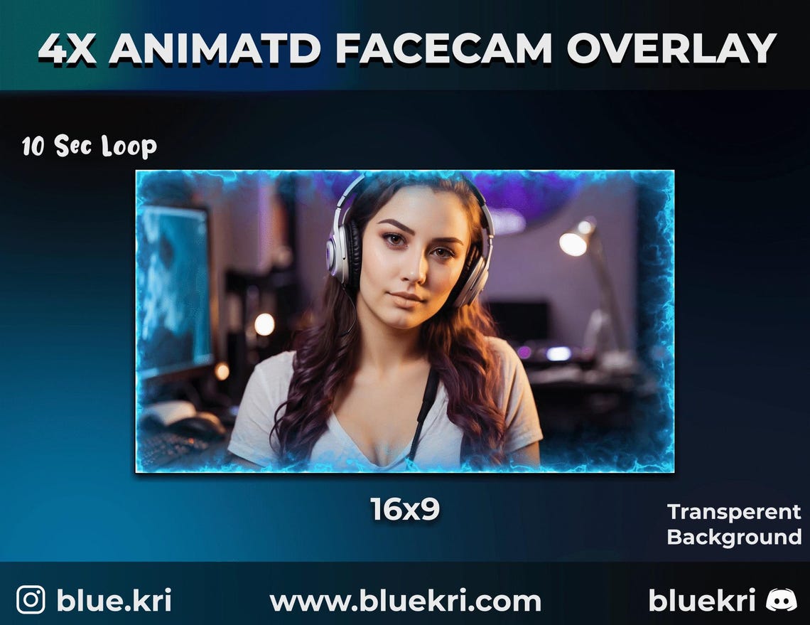 Blue Animated Facecam Overlay Pack - 4x Unique Designs | Webcam ...