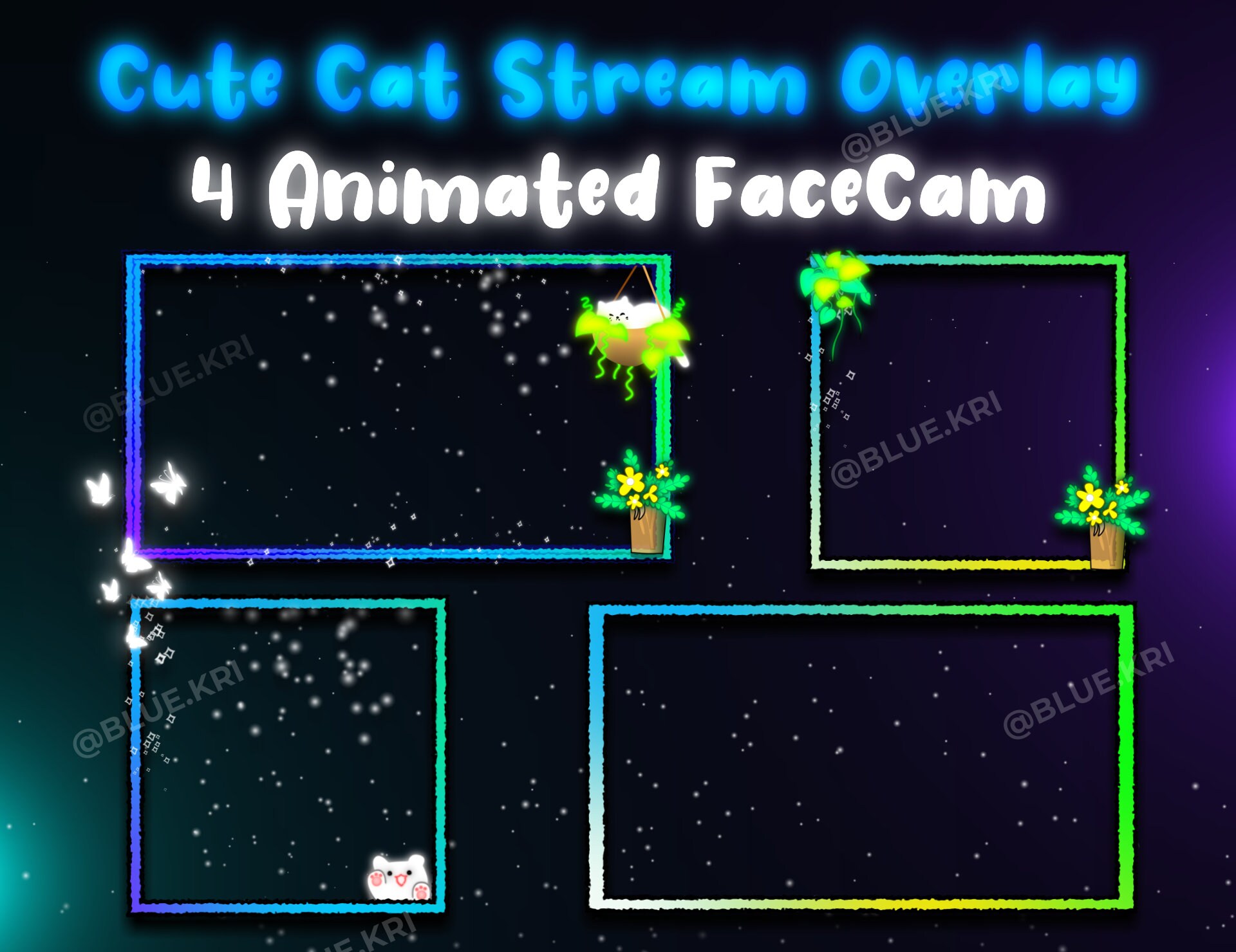 Cute Cat Animated Stream Overlay | Cute Lo-fi Twitch Overlays & Alerts ...