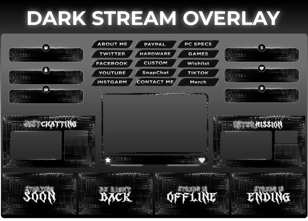 Overlay Stream Dark Animated Twitch Package | Modern Black Stream ...