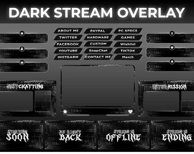 Dark Stream Overlay Paket | Animiertes Twitch Overlay Paket ...