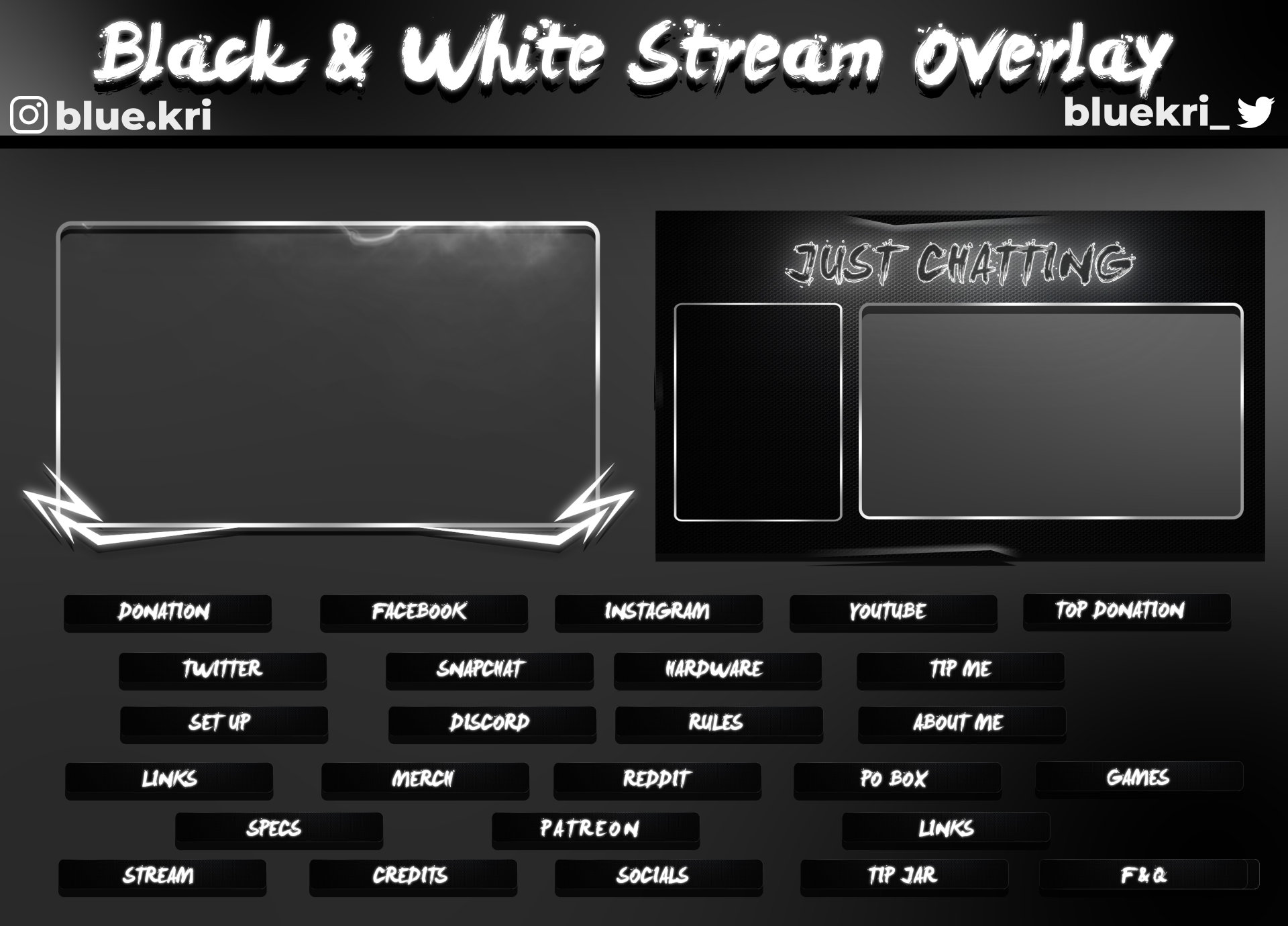 Animated Black & White Twitch Overlay Dark Stream Overlay Package Dark ...