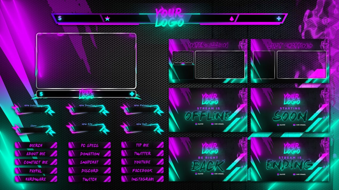 Custom Animated Twitch Overlays, Custom Twitch Overlay Package L ...