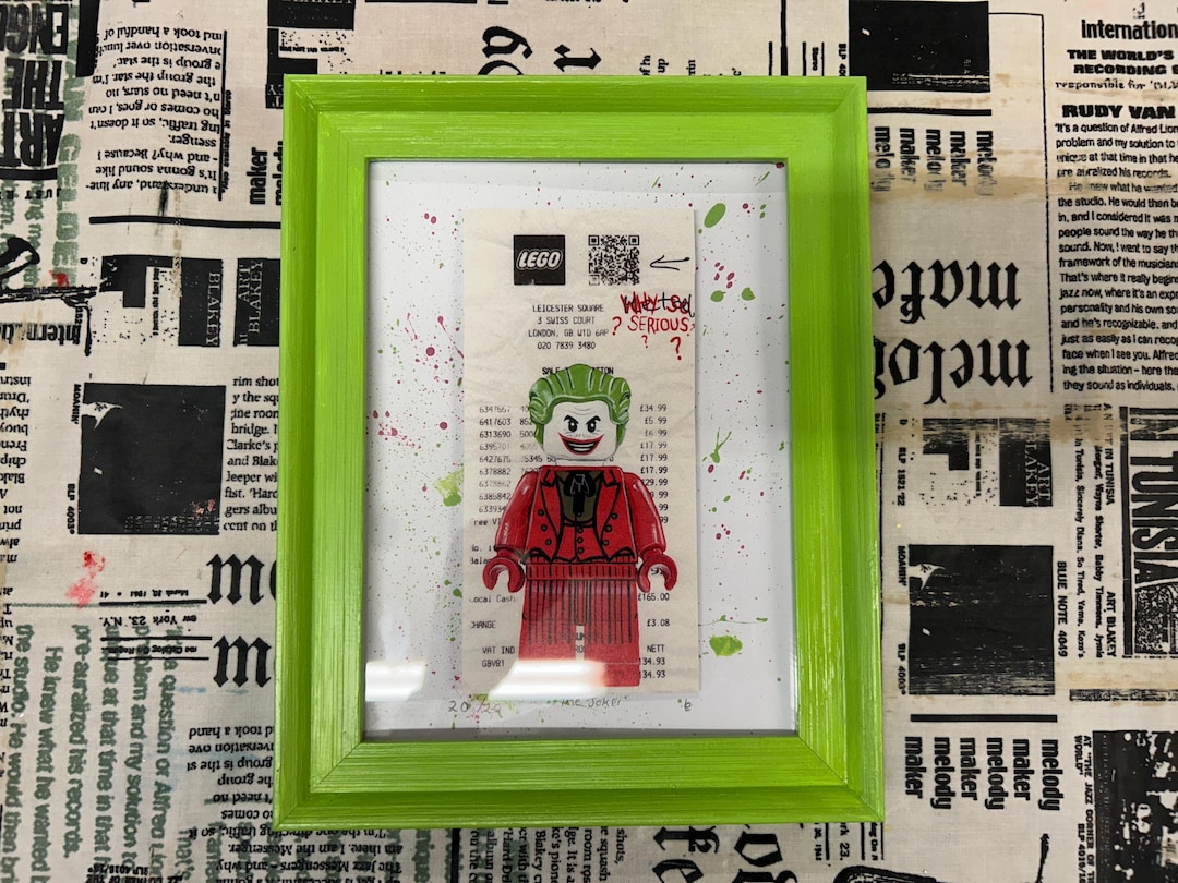 Framed LEGO Joker Art on LEGO Receipt – Pop Art Wall Decor | "why so ...
