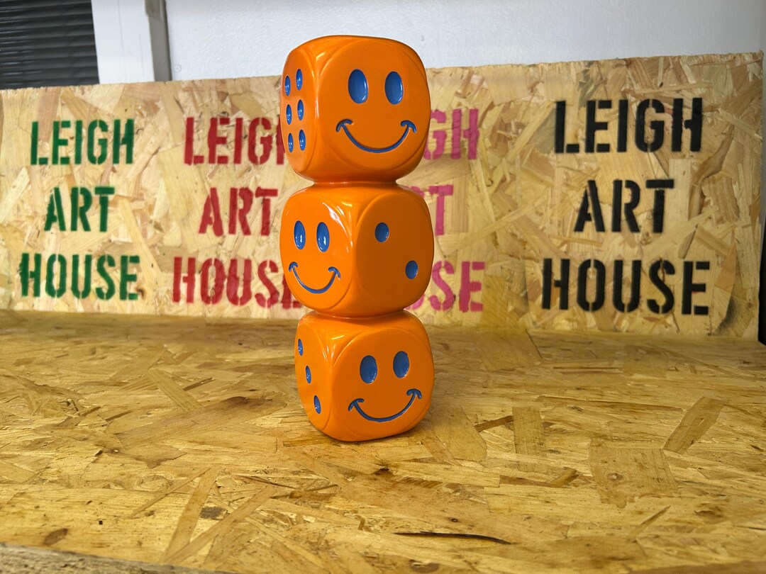Orange Stacked Dice Candle Holder – Smiley Face Funky Decor | Retro ...