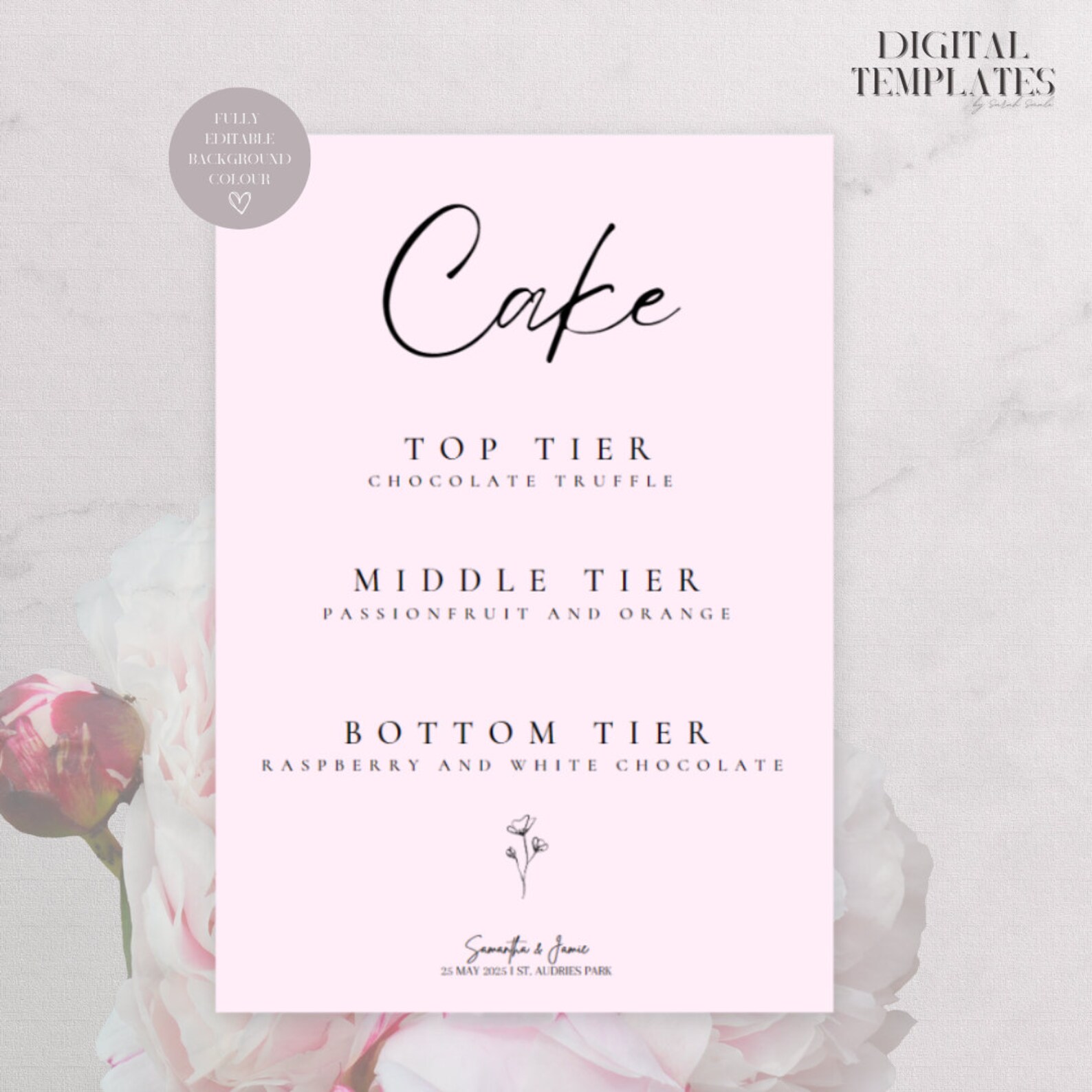 Wedding Cake Menu Sign Template Minimalist Elegant Wedding Cake Flavour ...