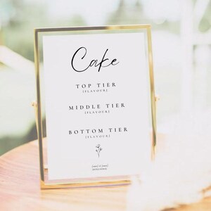 Wedding Cake Menu Sign Template Minimalist Elegant Wedding Cake Flavour ...