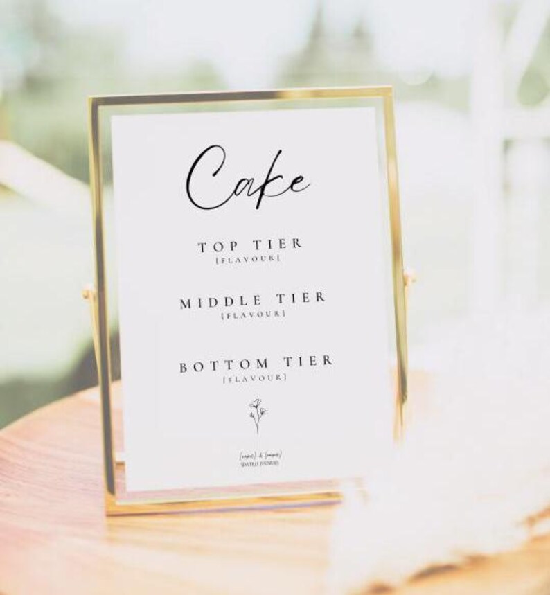 Wedding Cake Menu Sign Template Minimalist Elegant Wedding Cake Flavour ...