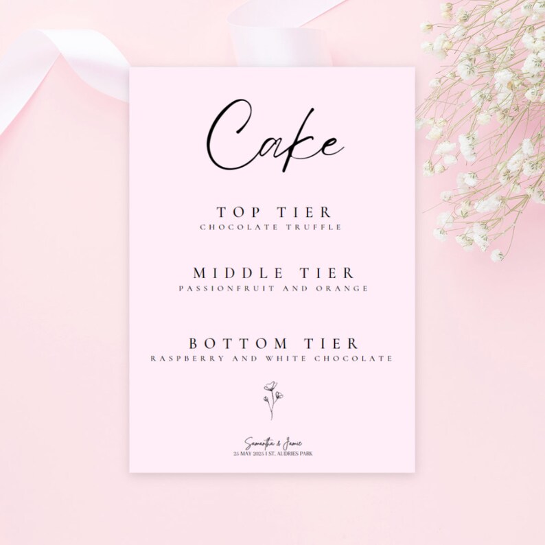 Wedding Cake Menu Sign Template Minimalist Elegant Wedding Cake Flavour ...