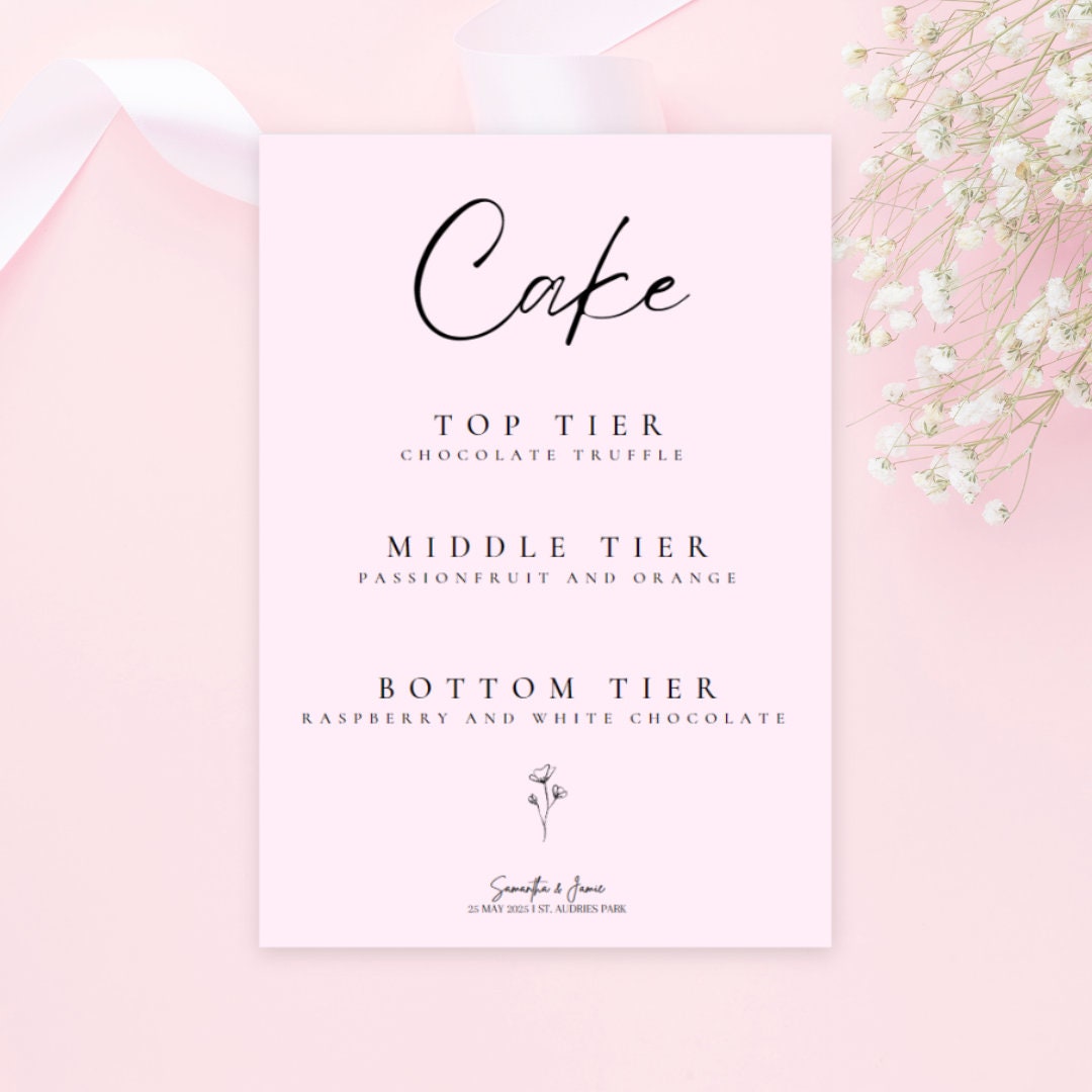 Wedding Cake Menu Sign Template Minimalist Elegant Wedding Cake Flavour ...
