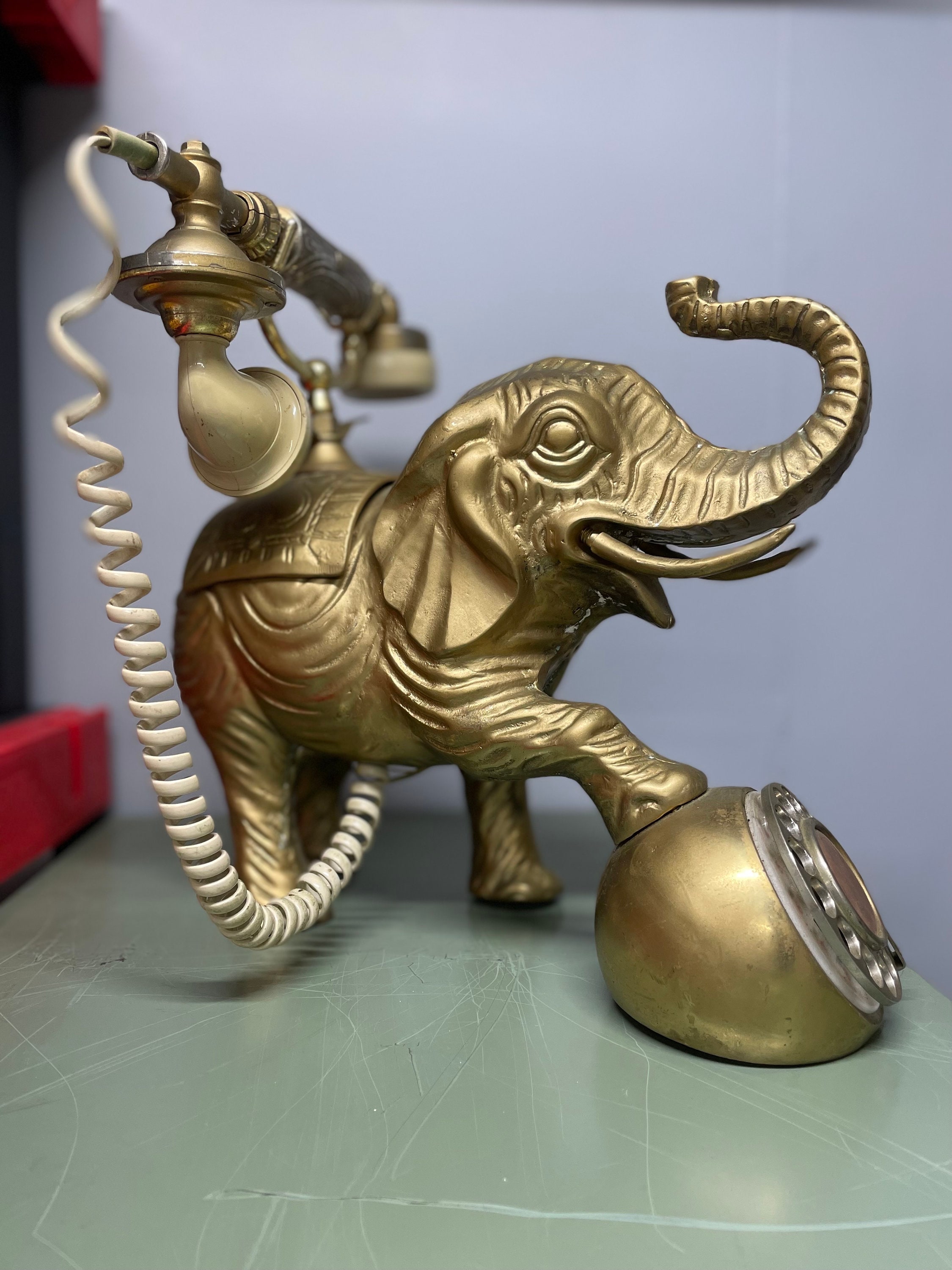 Vintage Brass Rotary Dial Elephant Phone - Etsy