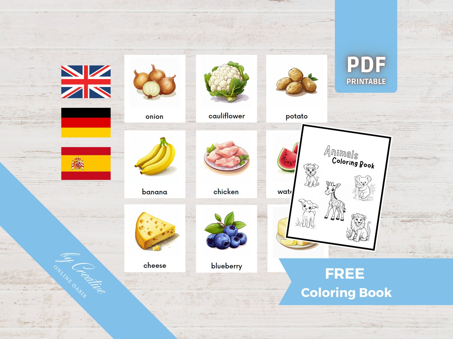 FIRST FOODS 28 Montessori Flash Cards German English Spanish ...