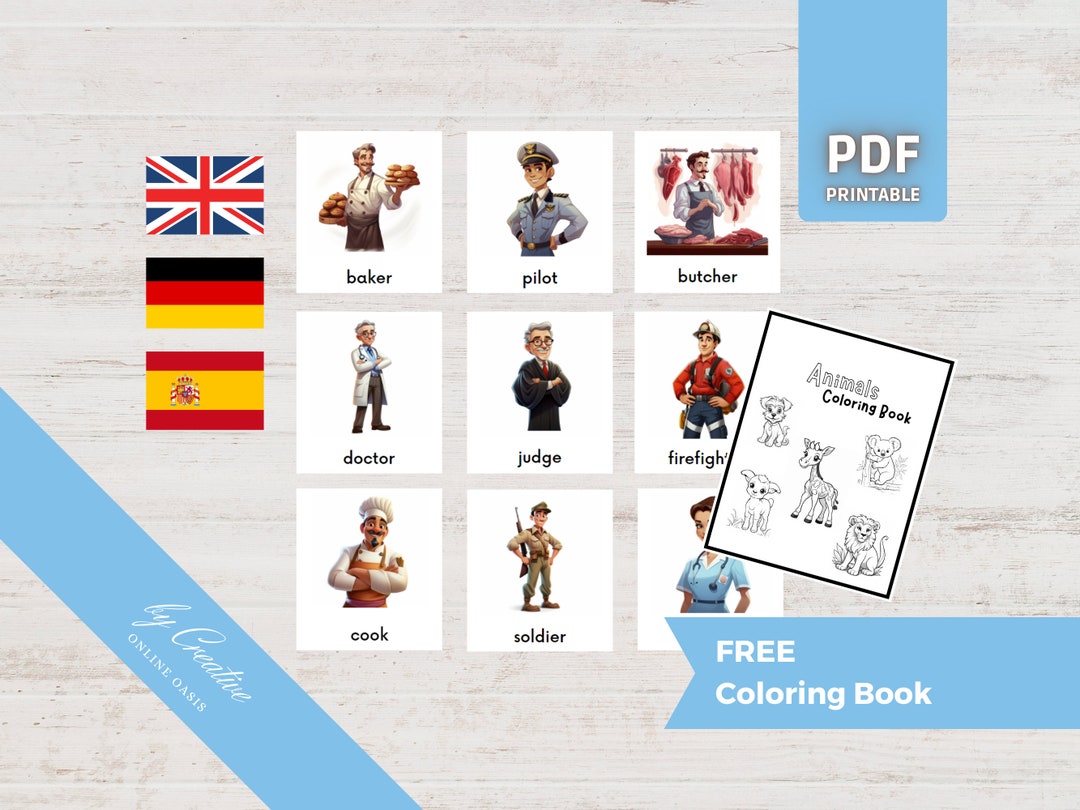 PROFESSIONS • 32 Montessori Cards • Cartoon Comic Style • German ...