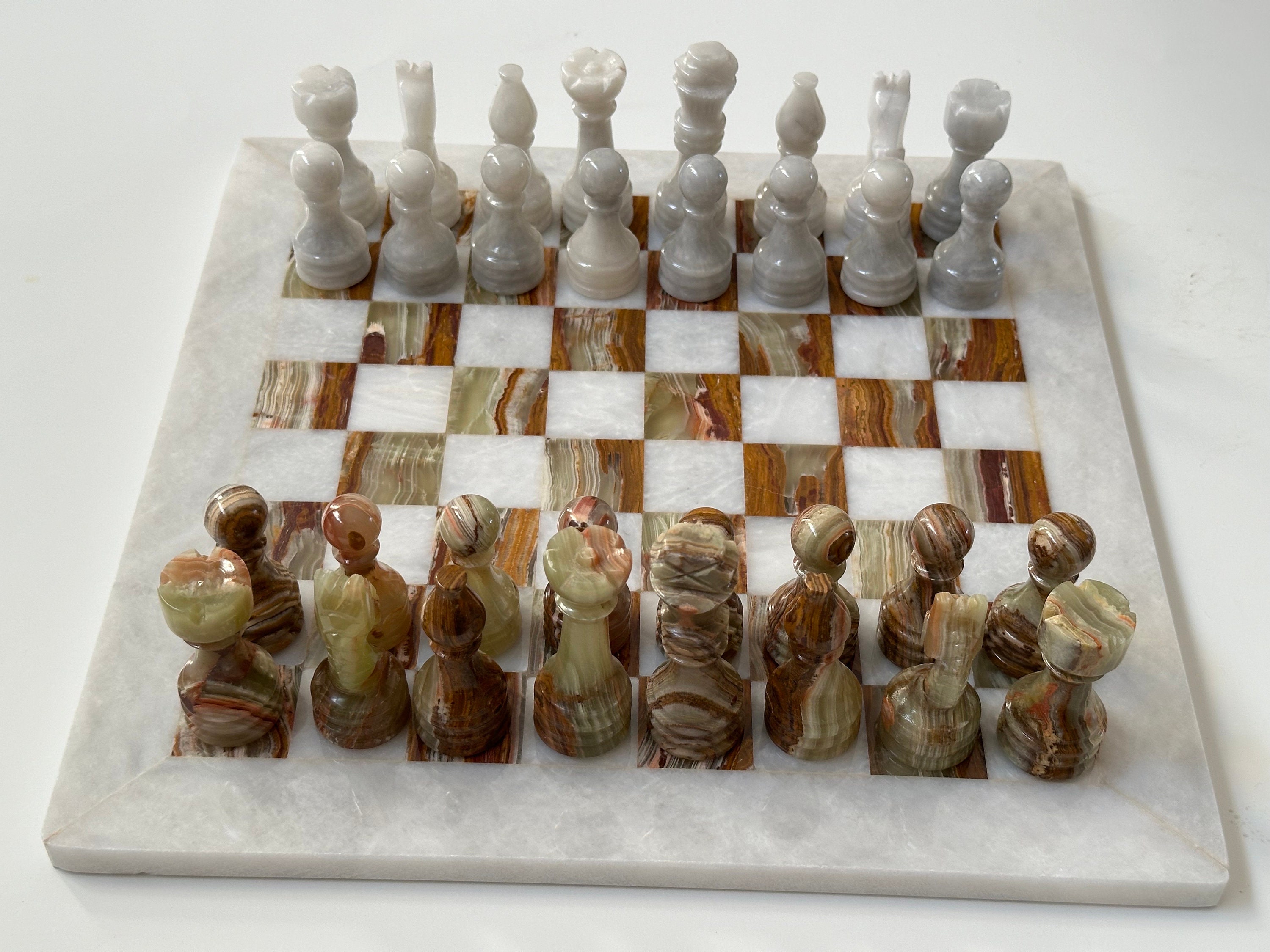 Onyx Chess Set With Blue Velvet Box 12x12 Inches Marble - Etsy