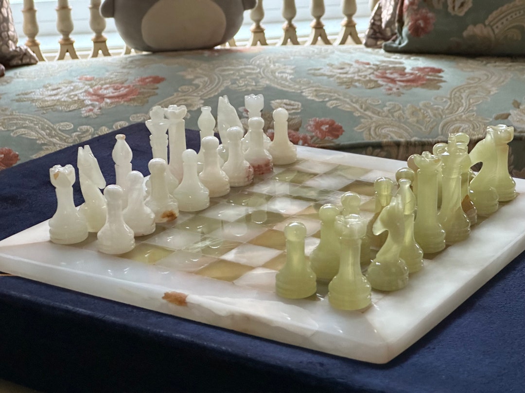 Handmade Onyx Marble Chess Game Set With Velvet Storage Box | Perfect ...