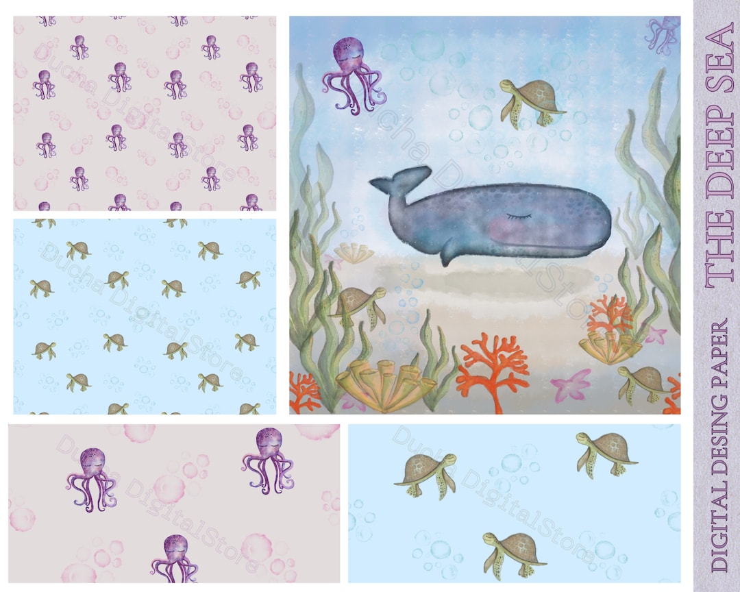 Watercolor Sea Creatures Scrapbook Papers Seamless - Etsy