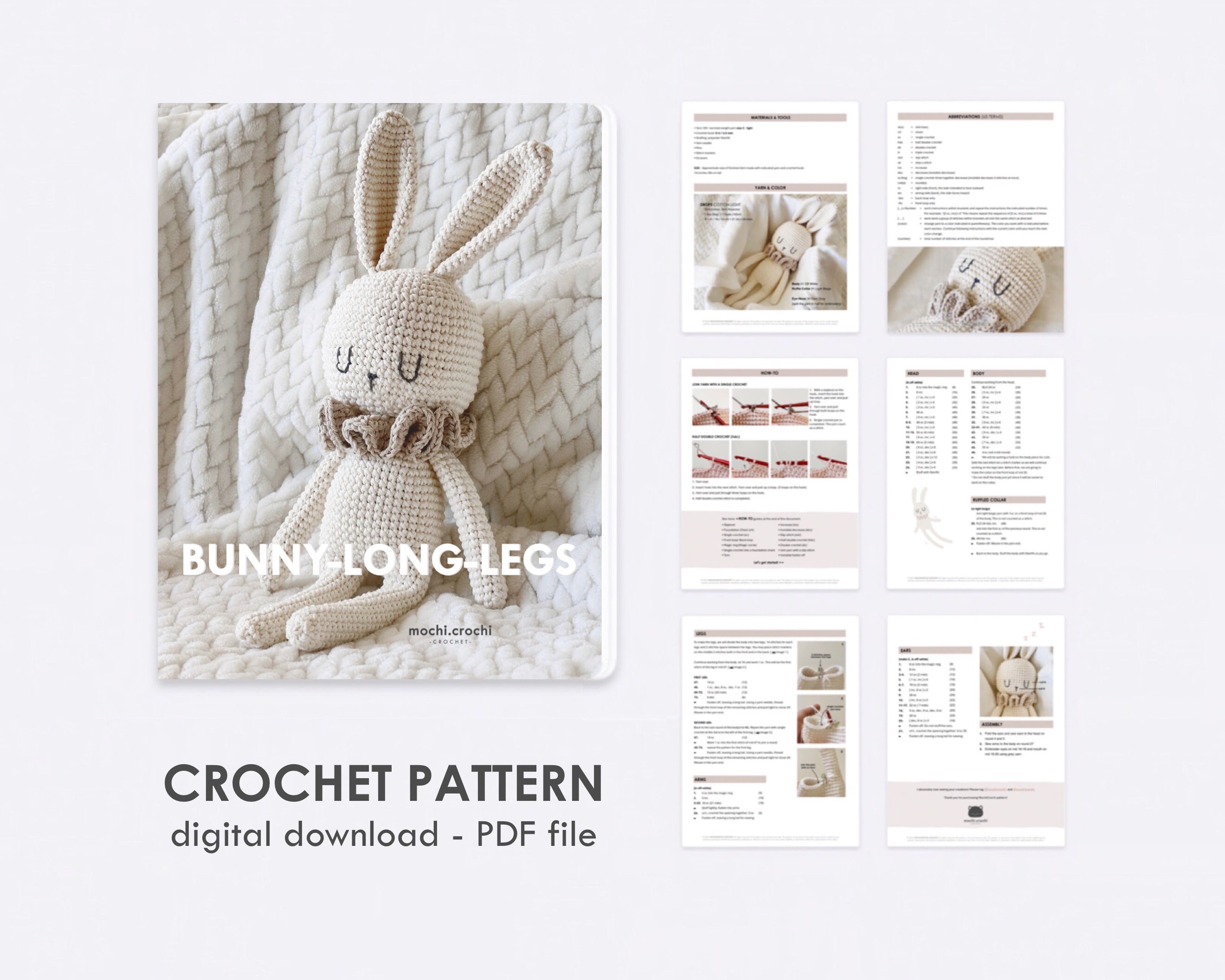 Crochet Pattern Bunny Long Legs Amigurumi PDF Digital - Etsy