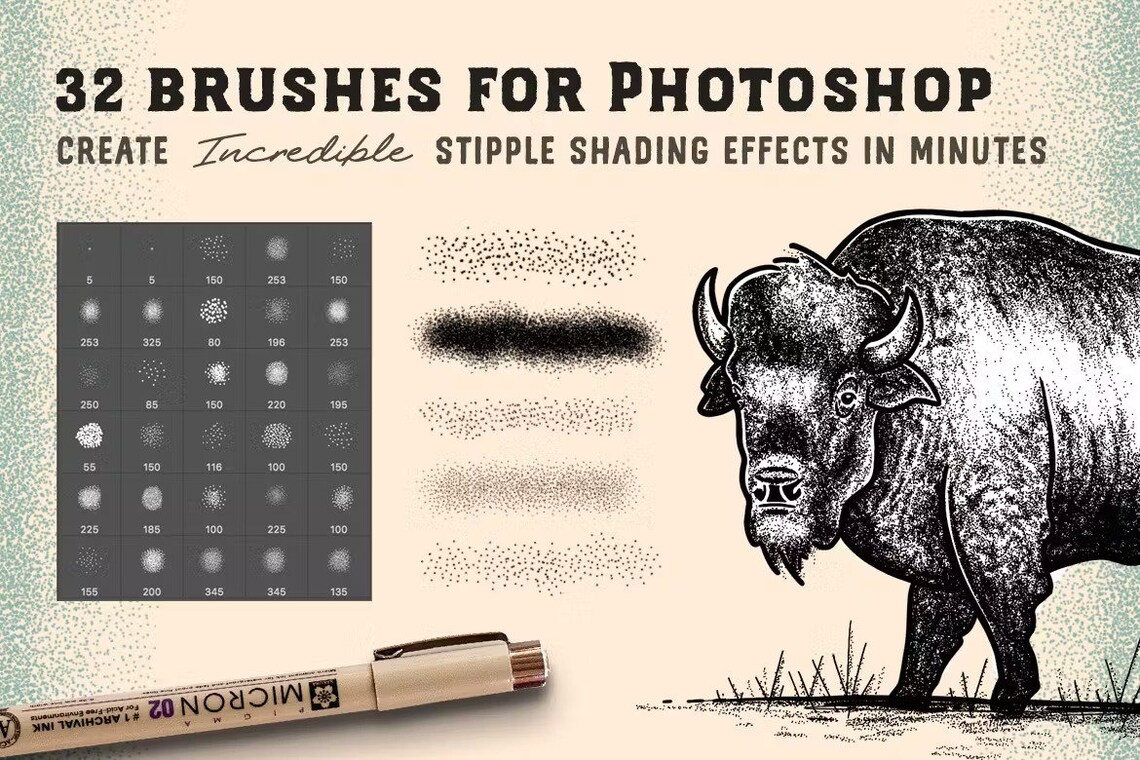 Stipple Brush Set for Photoshop and Illustrator [ABR, AI, EPS] - Etsy