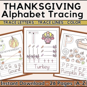Thanksgiving ABC Tracing Worksheets Letter Tracing Pre K Worksheets ...