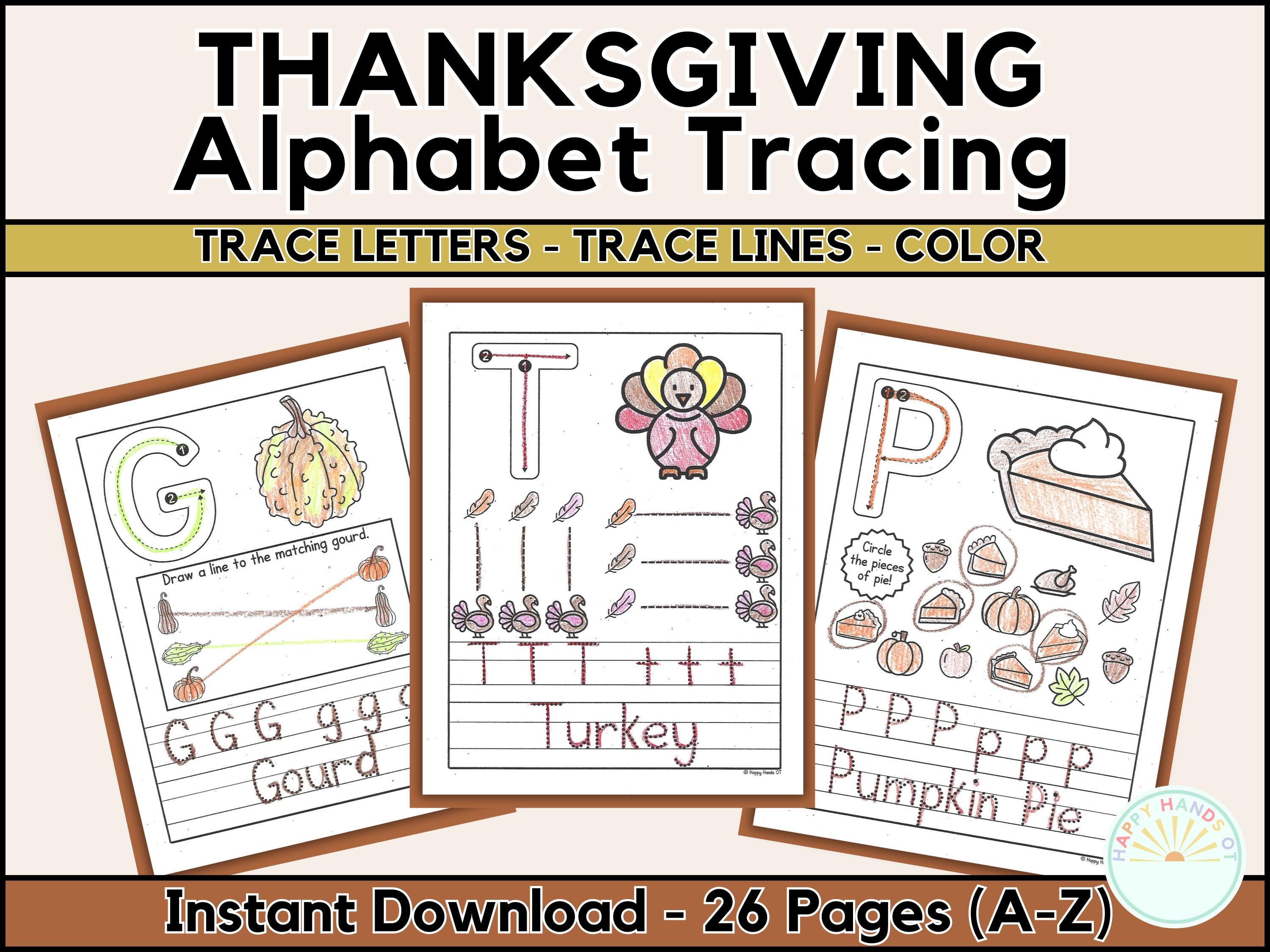 Thanksgiving ABC Tracing Worksheets Letter Tracing Pre K Worksheets ...