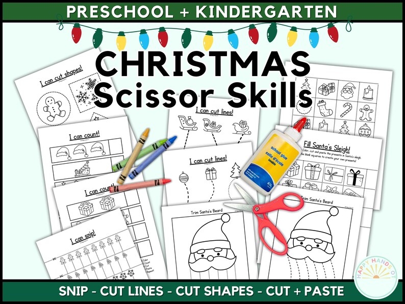 Christmas Printable Scissor Skill Kids Cut and Glue Preschool ...