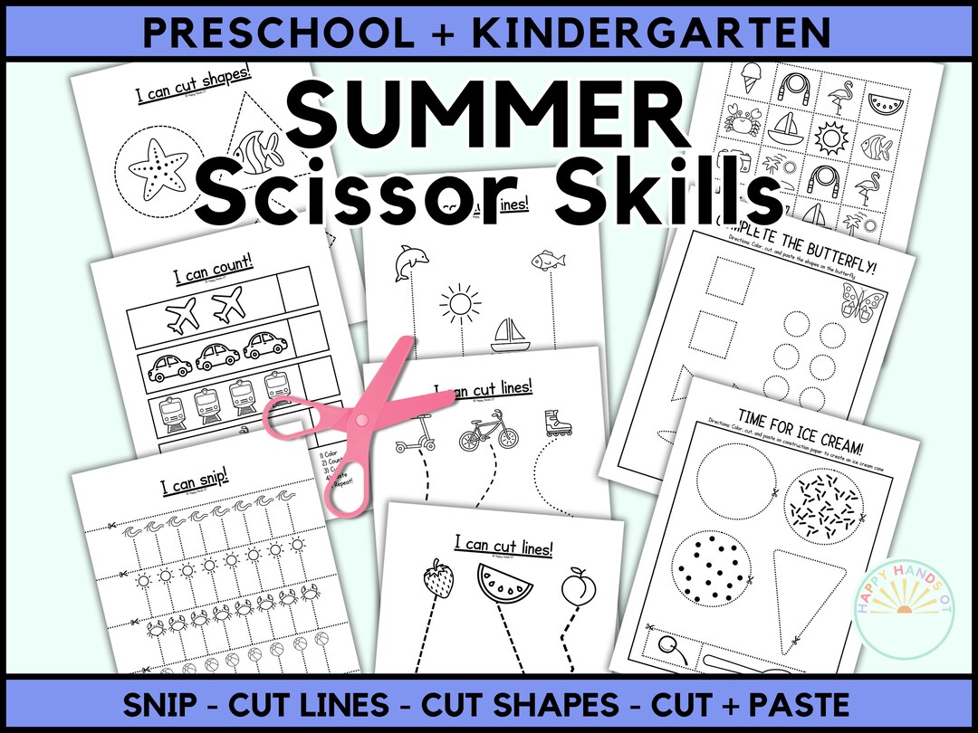 Summer Scissor Skill Preschool Worksheets for Kids Cut and Paste Pre K ...